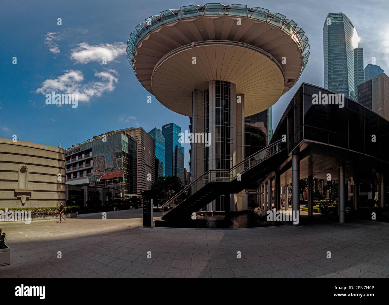 Panoramic view over the skyline of OUE Bayfront in Singapore during ...