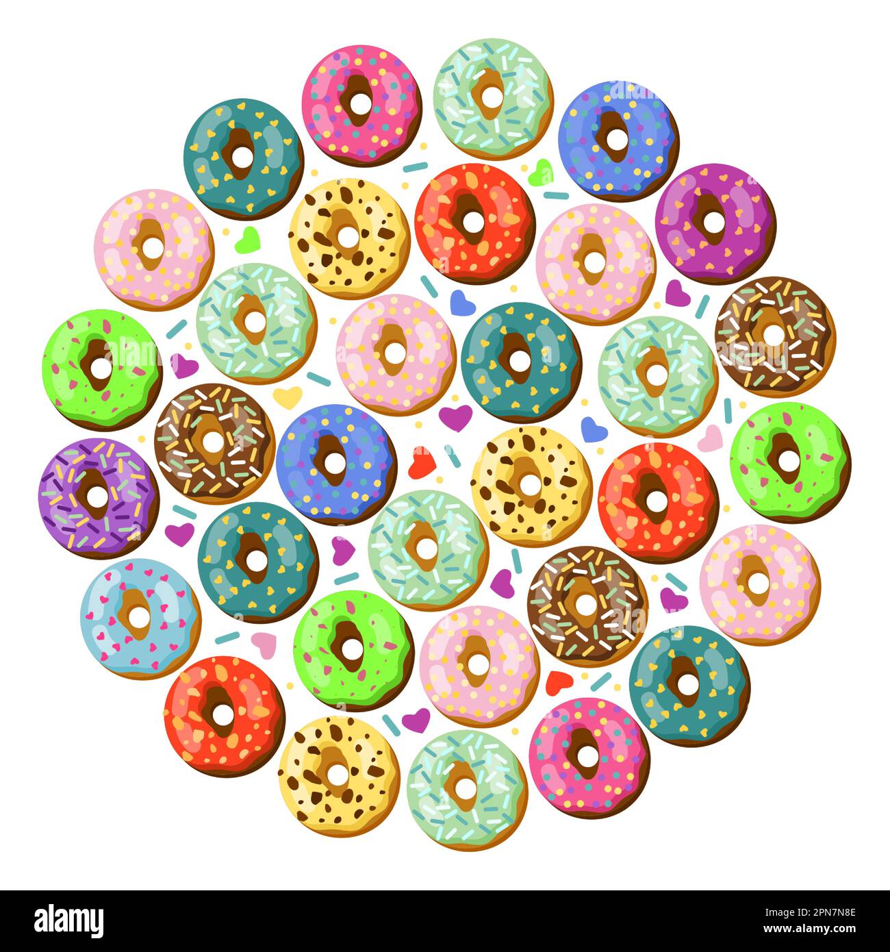 Circular pattern with colorful doughnuts vector illustration Stock ...