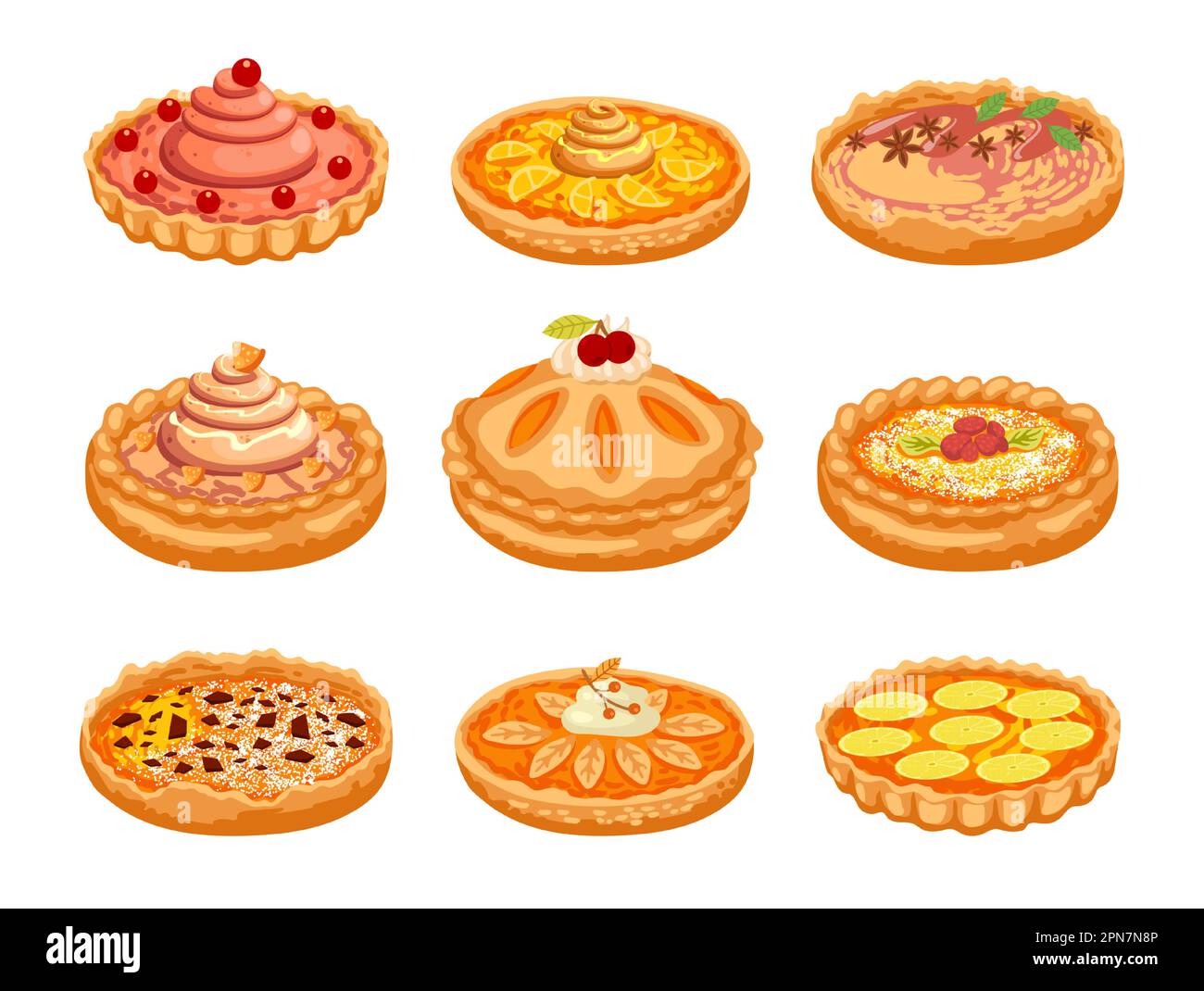 Pies with different toppings vector illustrations set Stock Vector Image & Art - Alamy