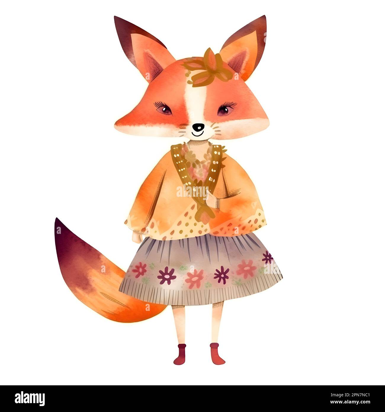 Cute fox in smart clothes, boho style, on a white background Stock ...