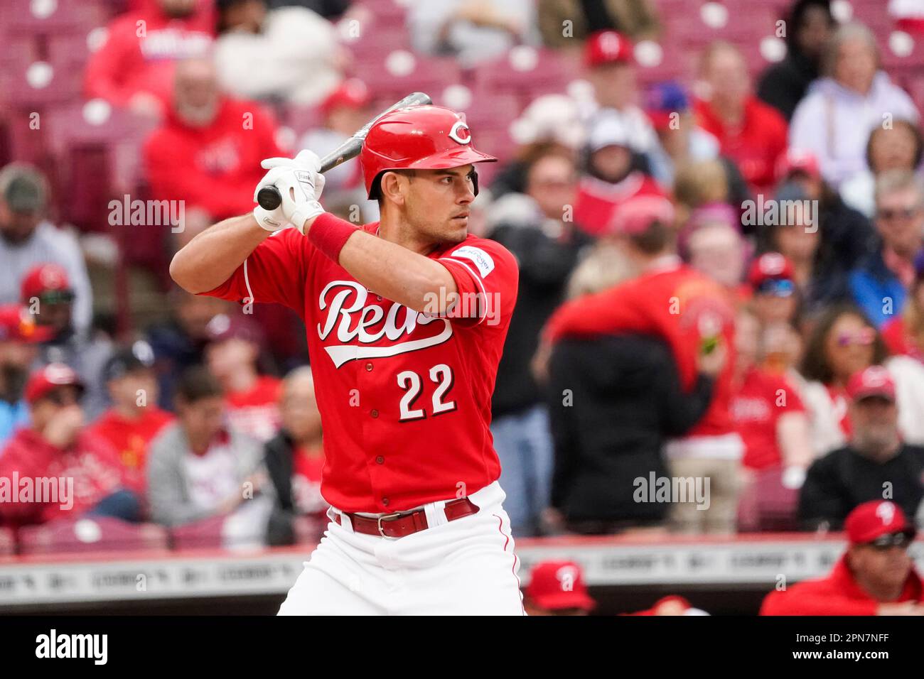Cincinnati Reds' Luke Maile bats during the fourth inning of a baseball ...