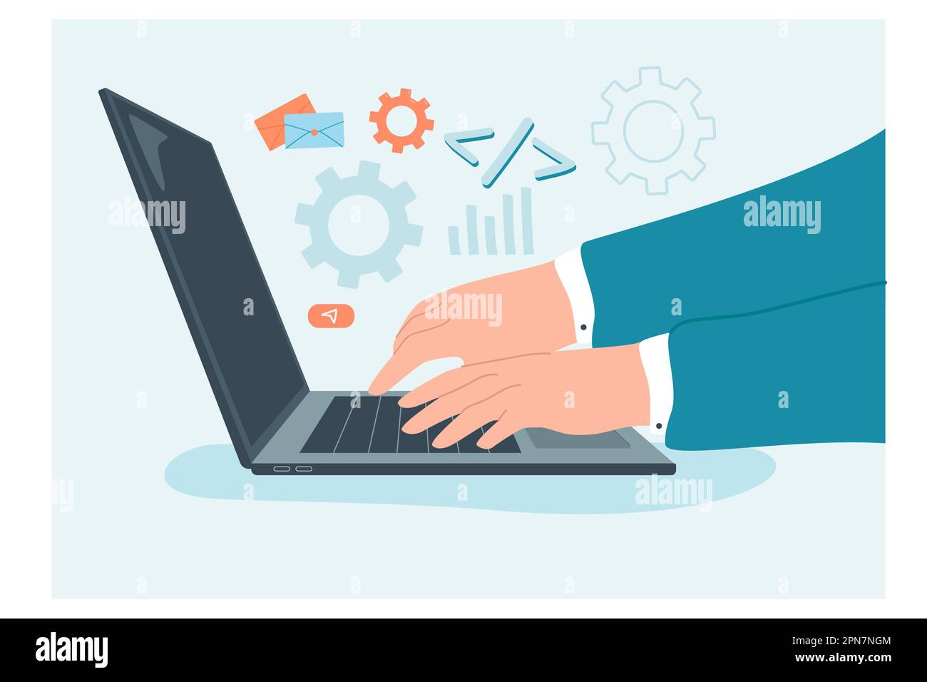 Side view male hands typing Cut Out Stock Images & Pictures - Alamy