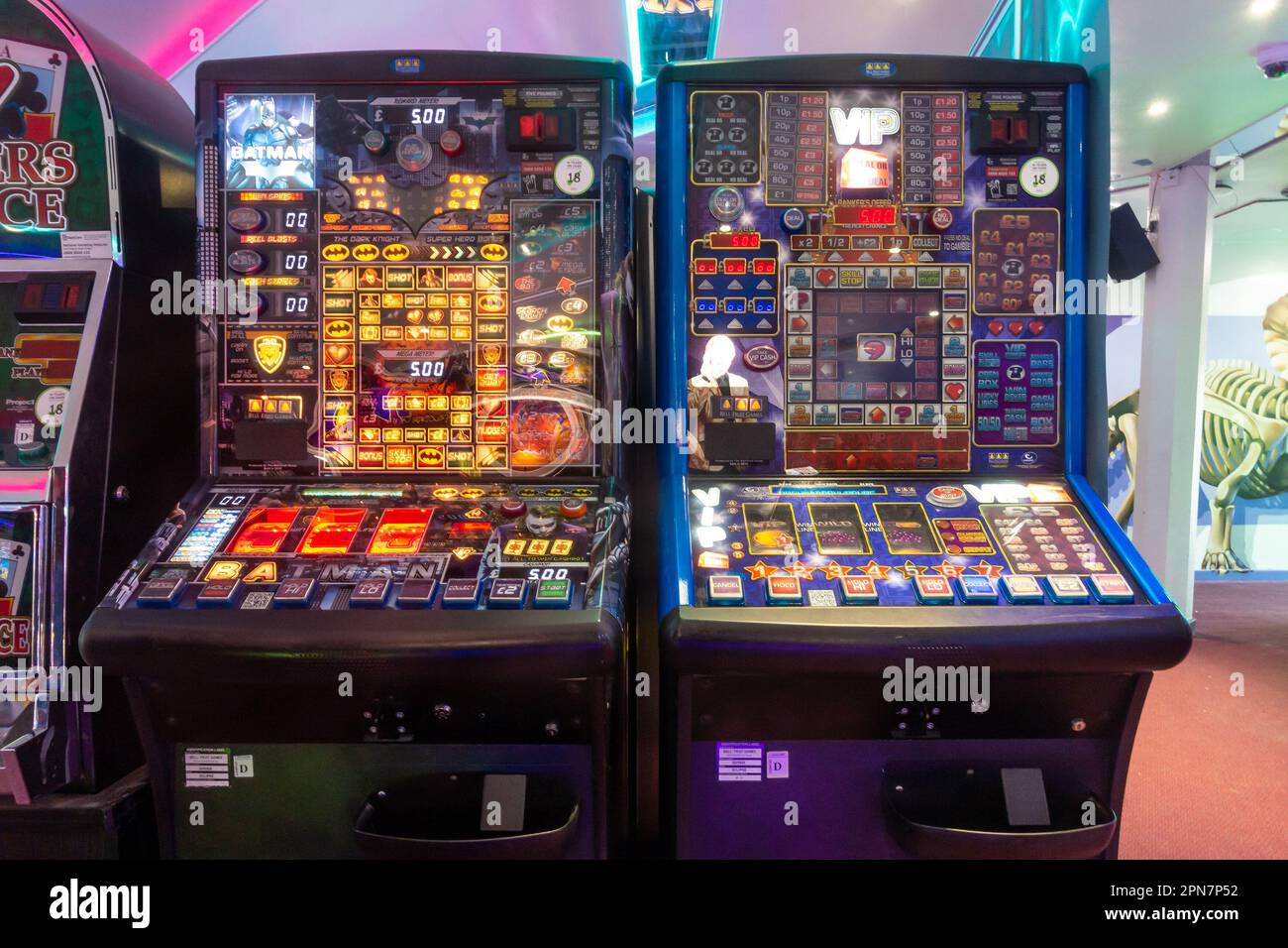 Fruit machines in an amusement arcade in Bournemouth, UK Stock Photo ...