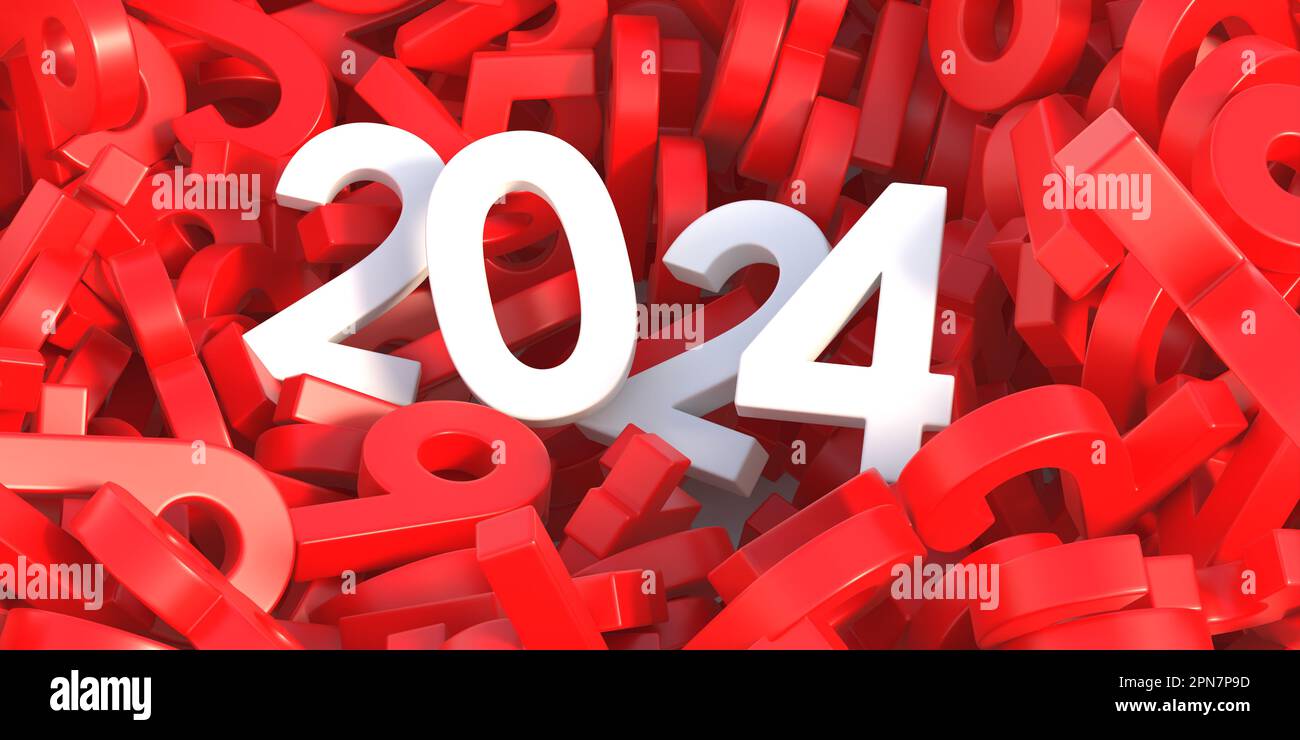 2024 Happy New Year white number against red random digit stack ...