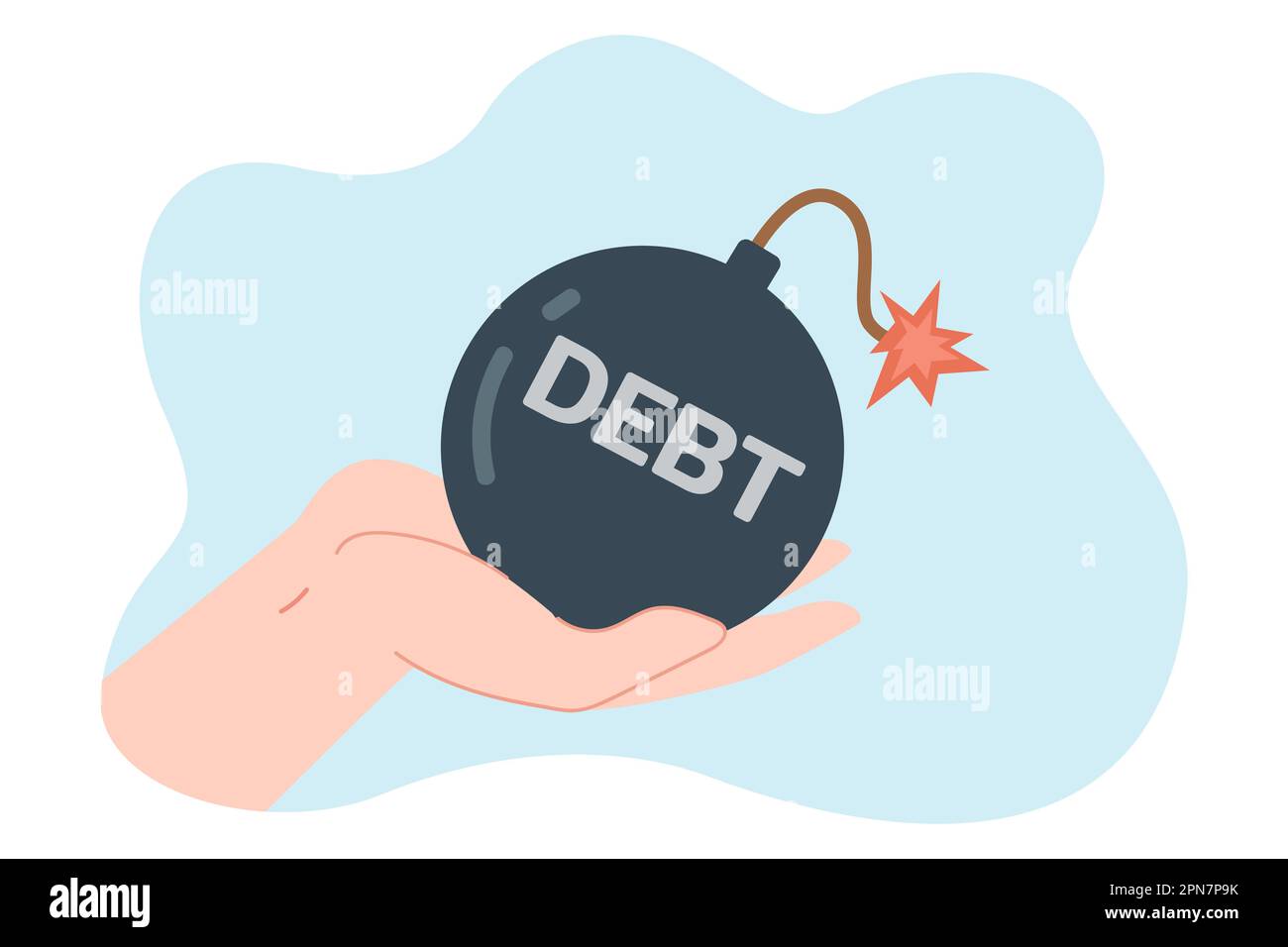 Bomb with word debt on it in hands flat vector illustration Stock ...