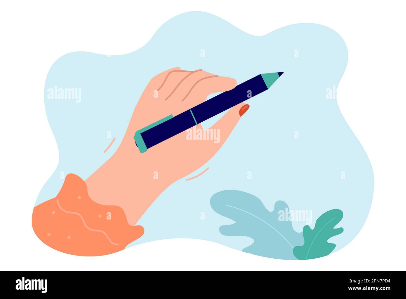 Female hand holding pen flat vector illustration Stock Vector Image ...
