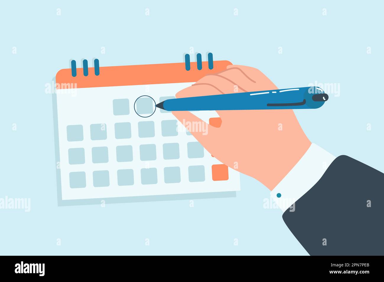 Employee checking date of important event, deadline in calendar Stock ...