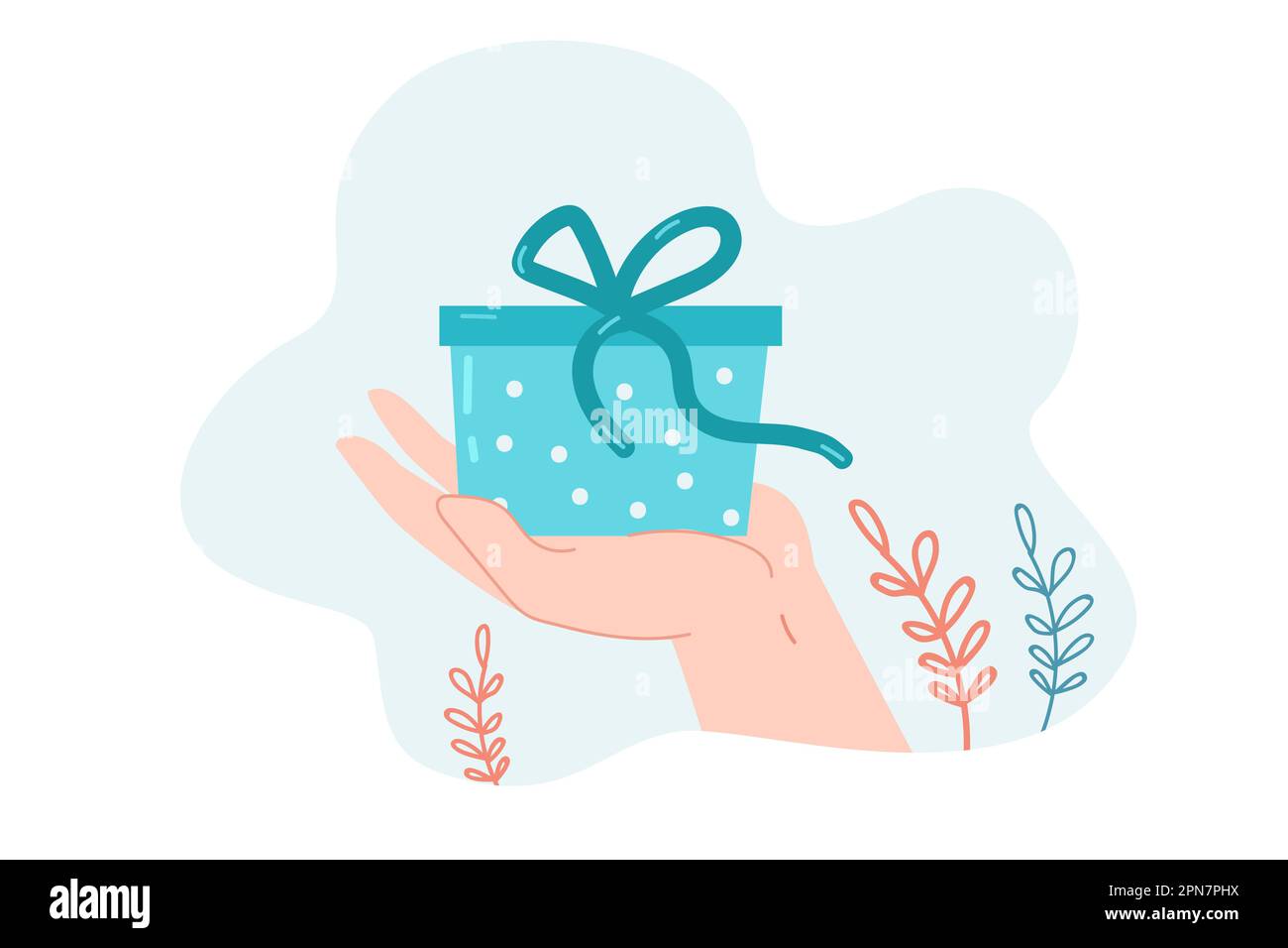 Hand holding gift box flat vector illustration Stock Vector Image & Art ...