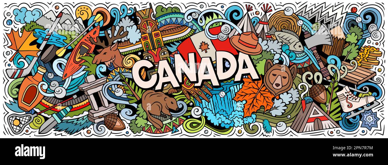 Canada cartoon doodle illustration. Funny Canadian banner Stock Vector ...