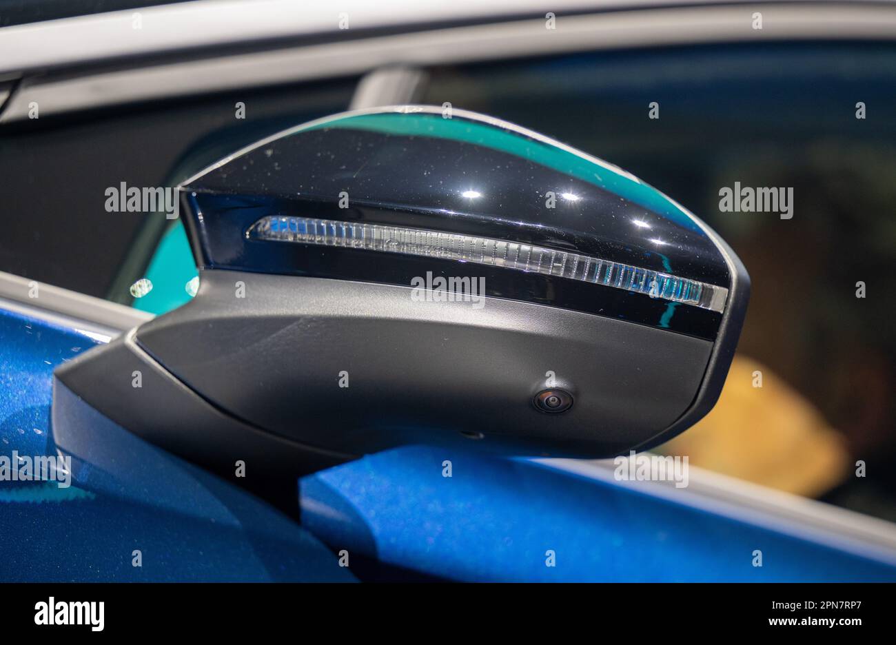 Berlin, Germany. 17th Apr, 2023. View of the side mirror of the new VW ...