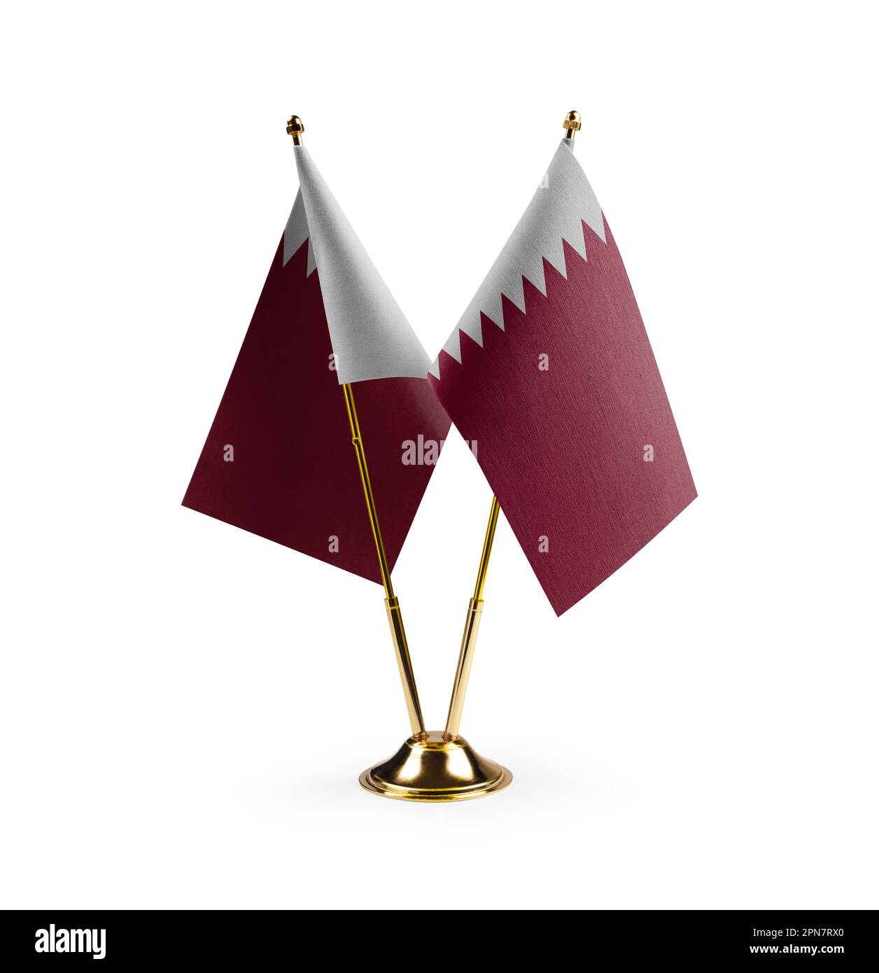 Small national flags of the Qatar on a white background Stock Photo - Alamy