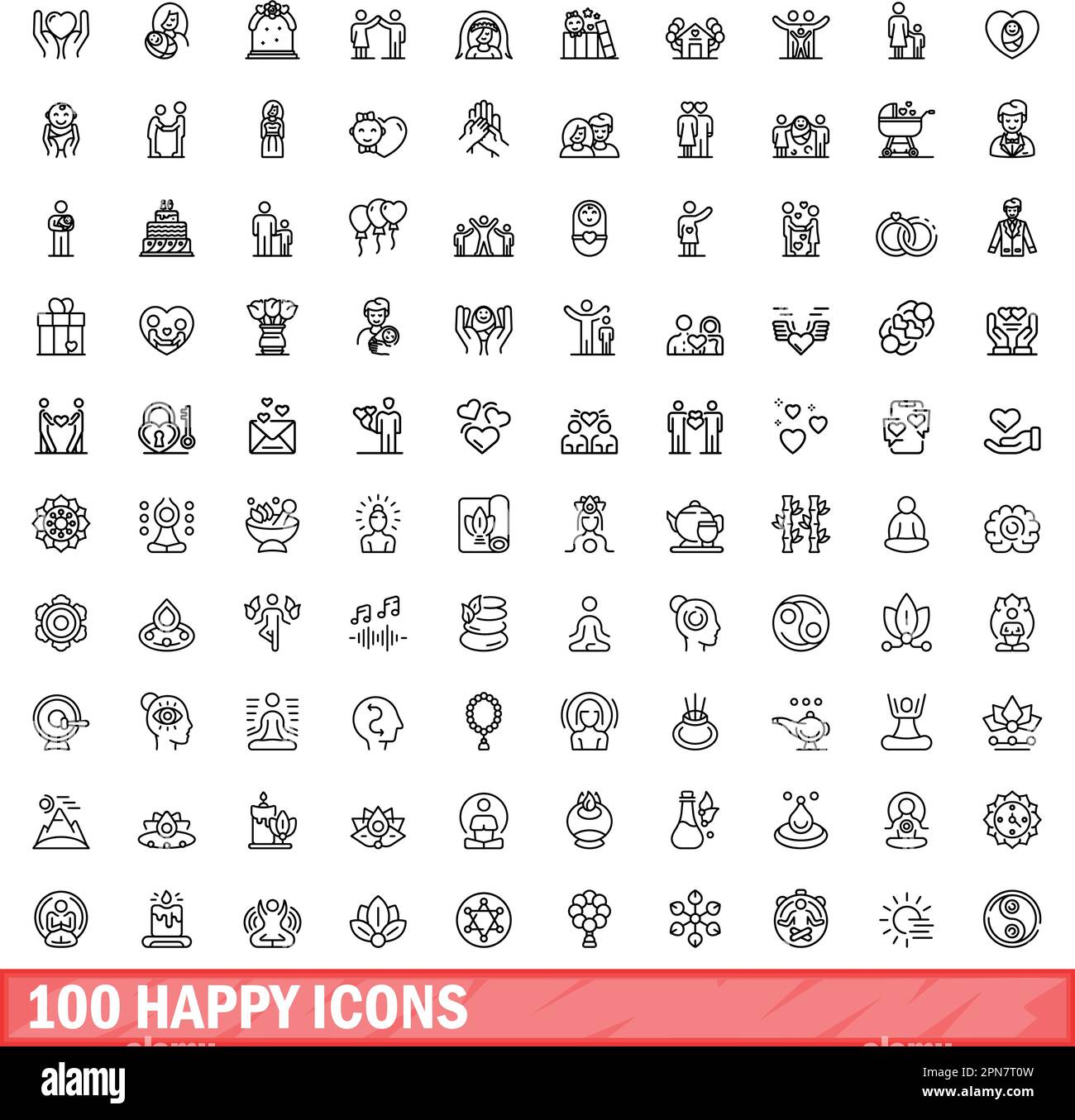 100 happy icons set. Outline illustration of 100 happy icons vector set ...