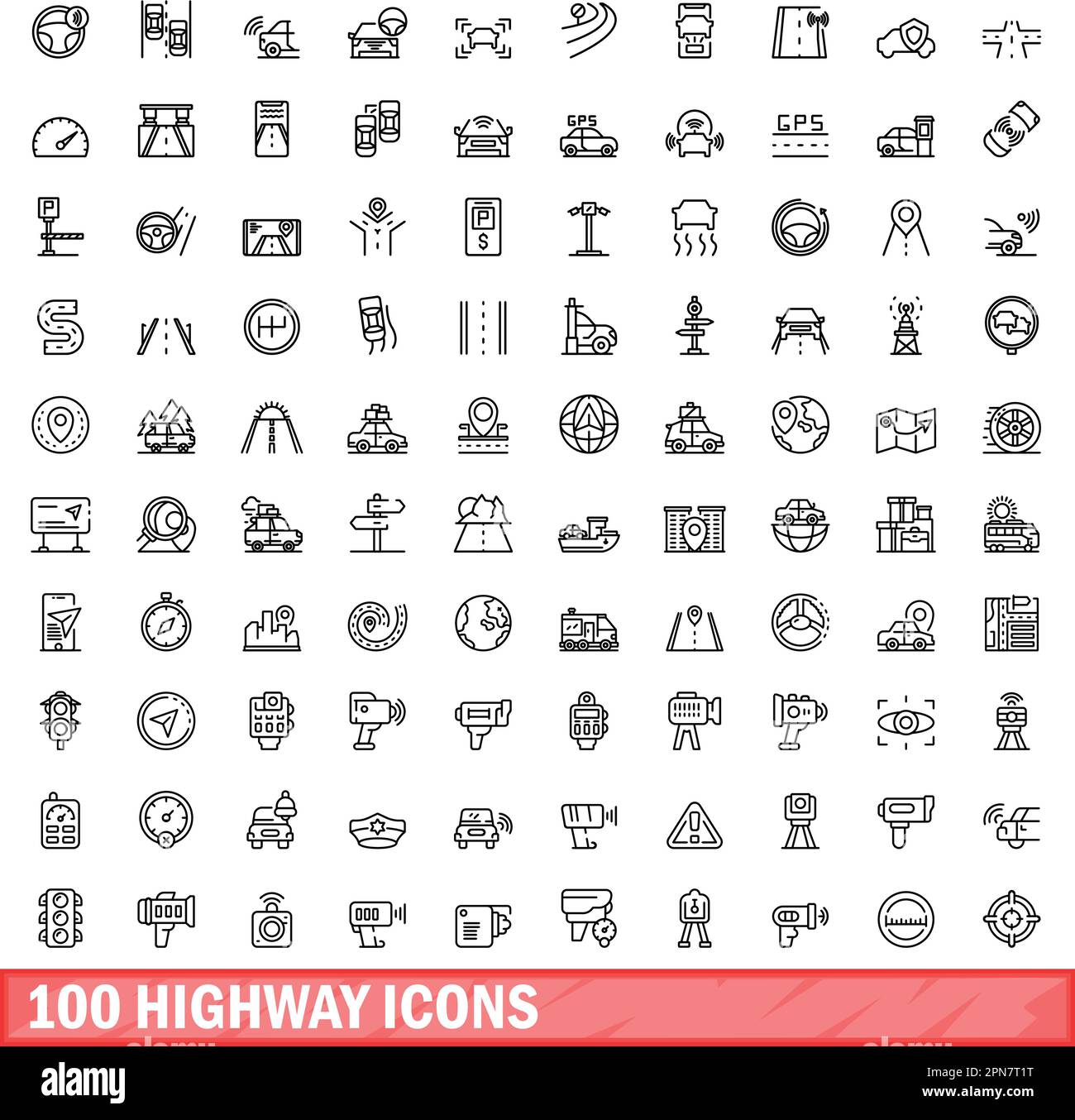 100 highway icons set. Outline illustration of 100 highway icons vector ...