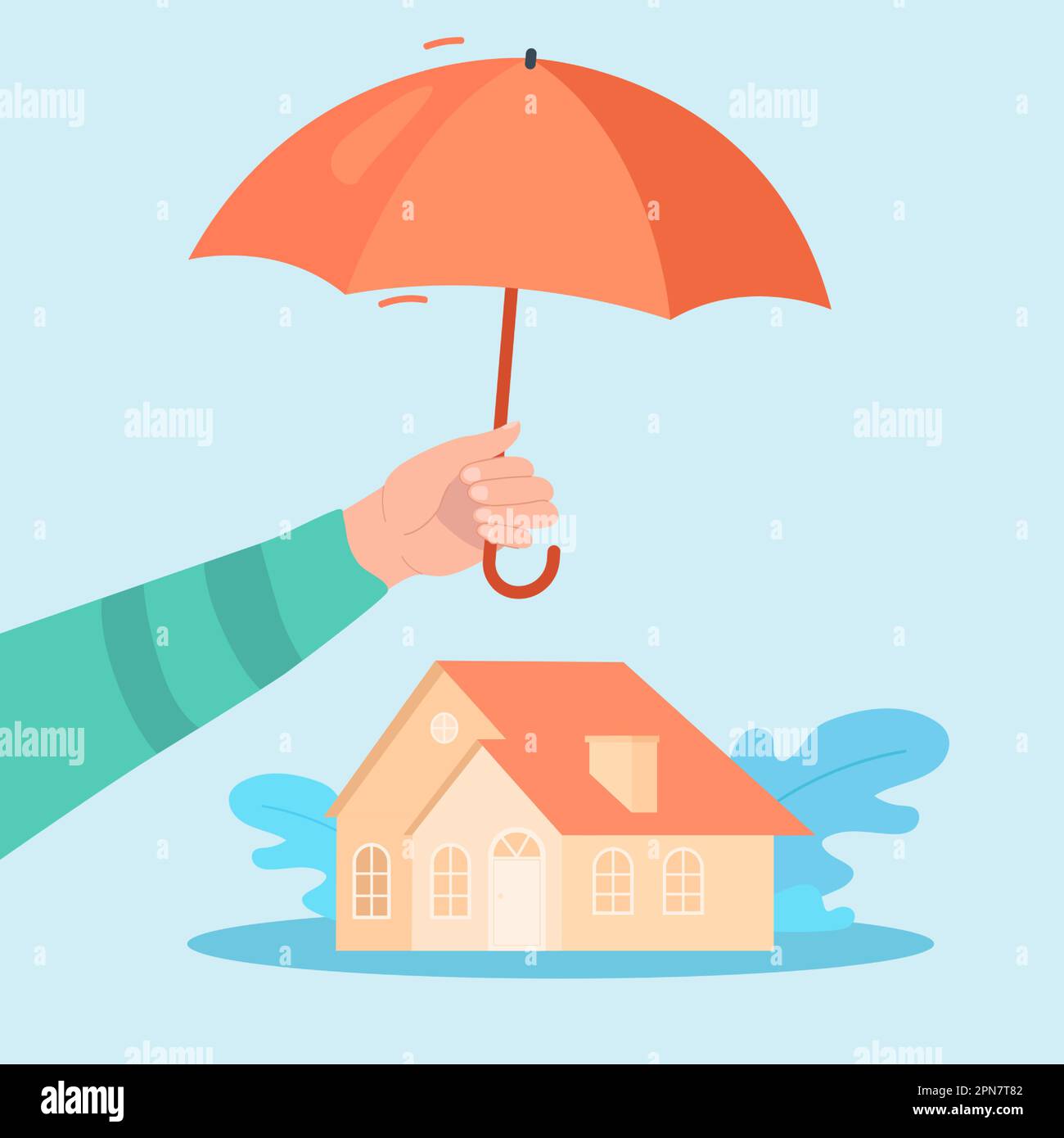 Hand holding umbrella over house flat vector illustration Stock Vector ...