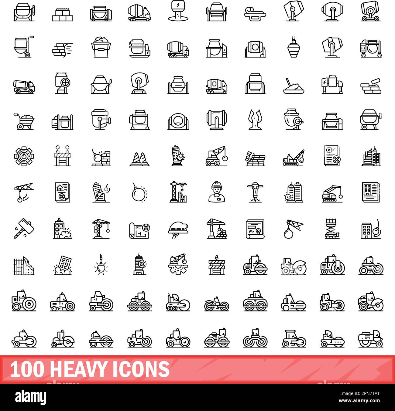 100 heavy icons set. Outline illustration of 100 heavy icons vector set ...