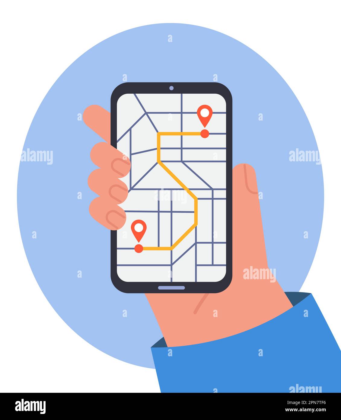 Hand of customer holding smartphone with GPS navigation app Stock ...