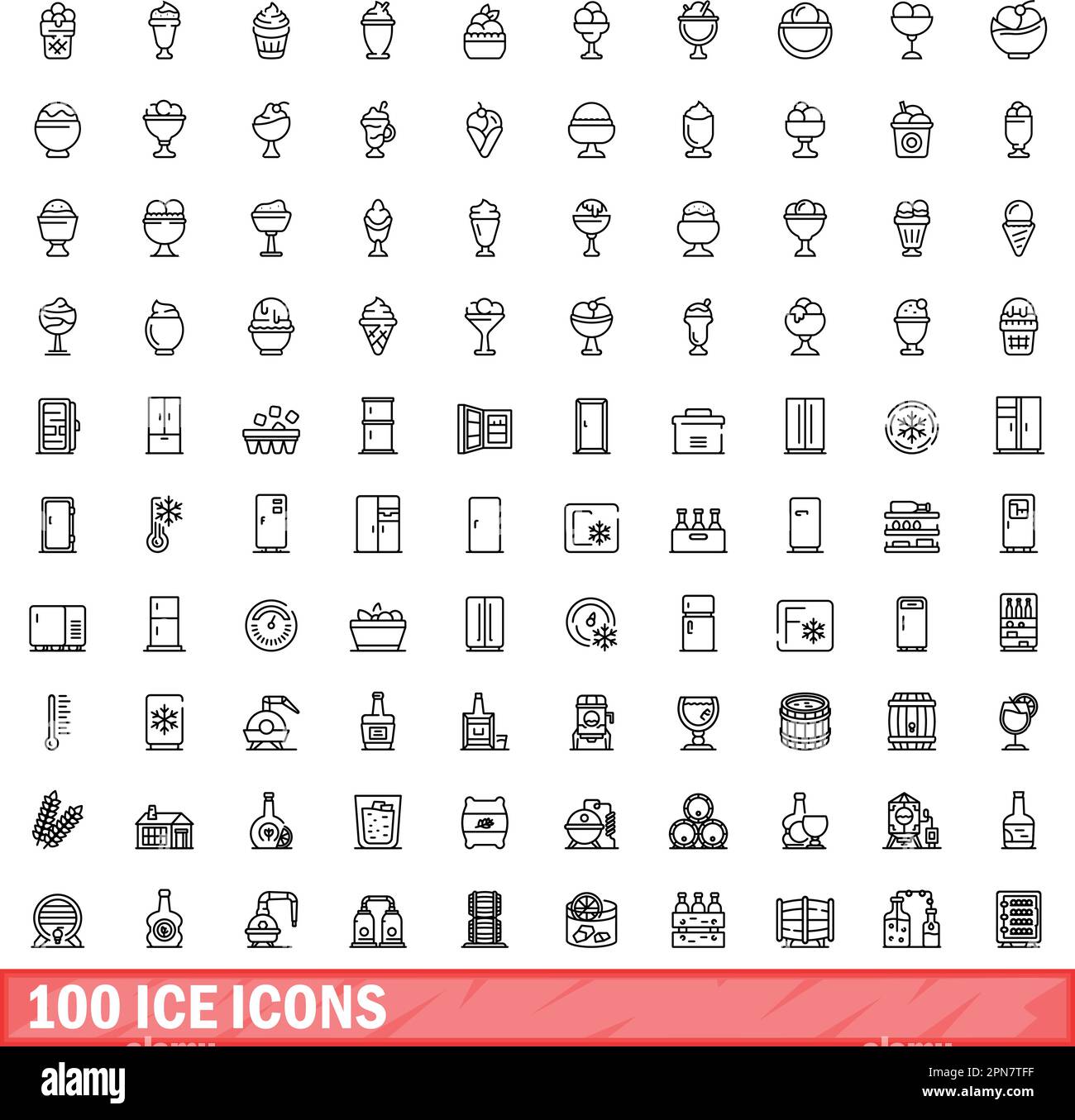 100 ice icons set. Outline illustration of 100 ice icons vector set ...
