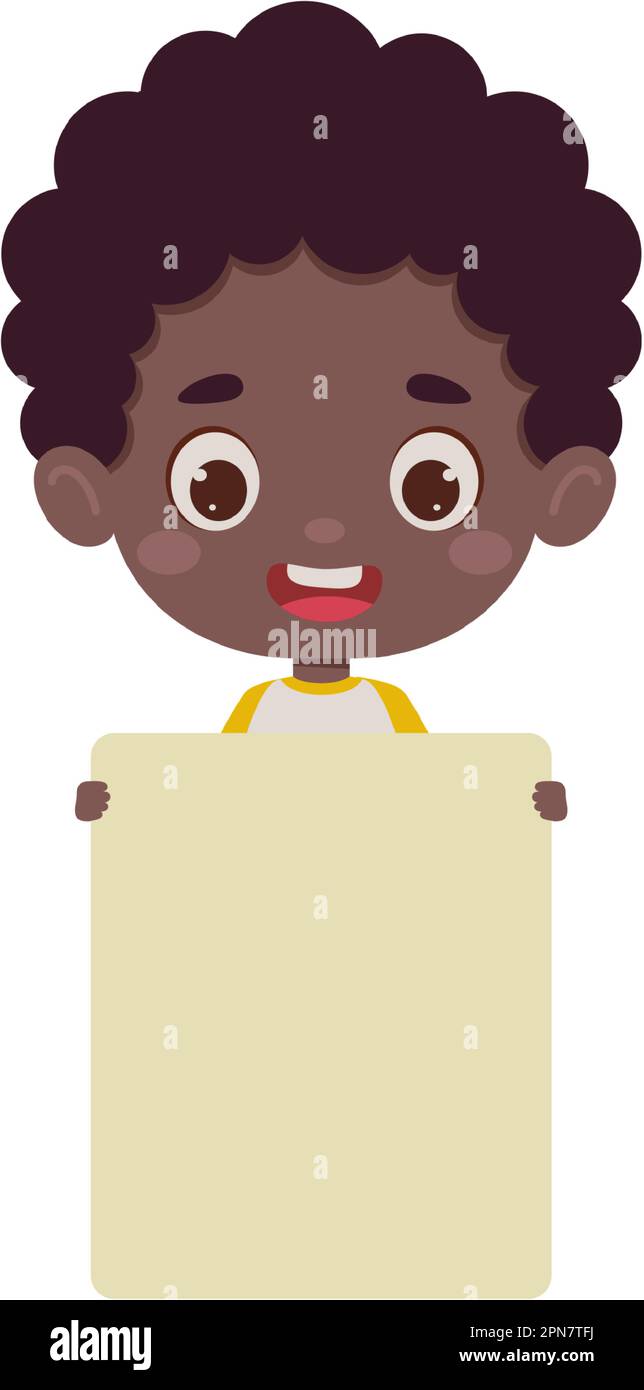 Cute little kid boy holding empty blank board. Cartoon child character ...