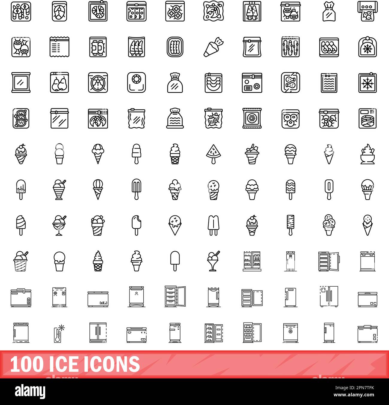 100 ice icons set. Outline illustration of 100 ice icons vector set ...