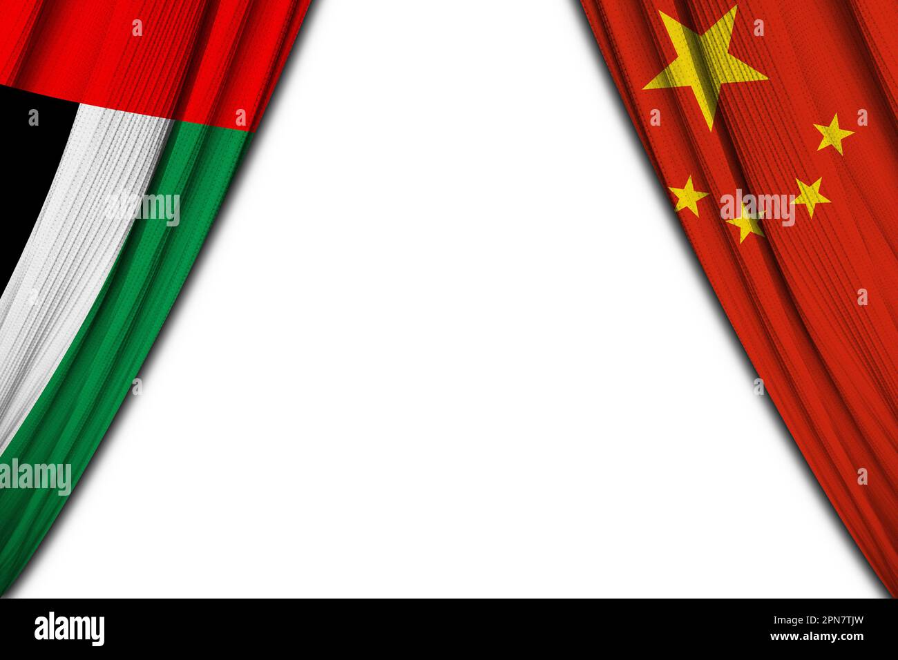 Flag of United Arab Emirates and China against white background. 3d ...
