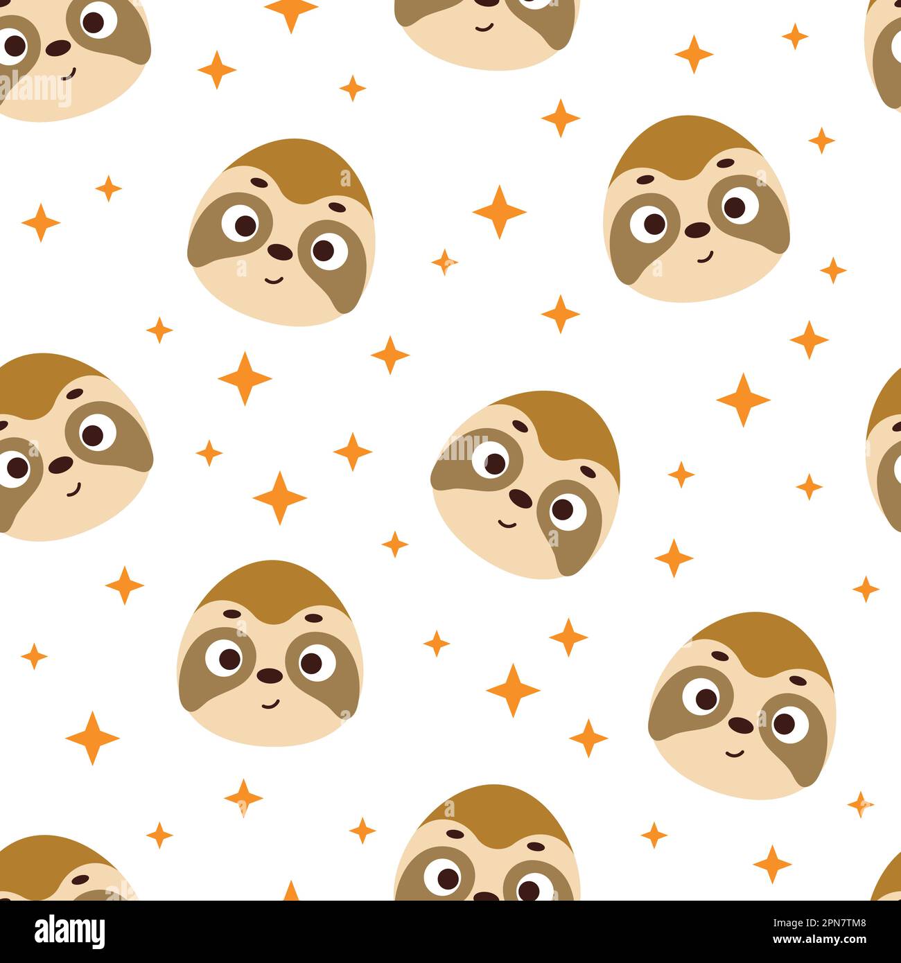 Cute little sloth head seamless childish pattern. Funny cartoon animal ...