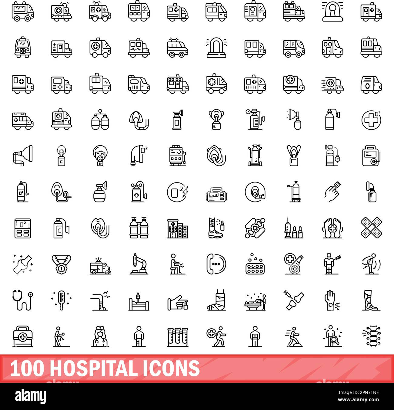 100 hospital icons set. Outline illustration of 100 hospital icons ...