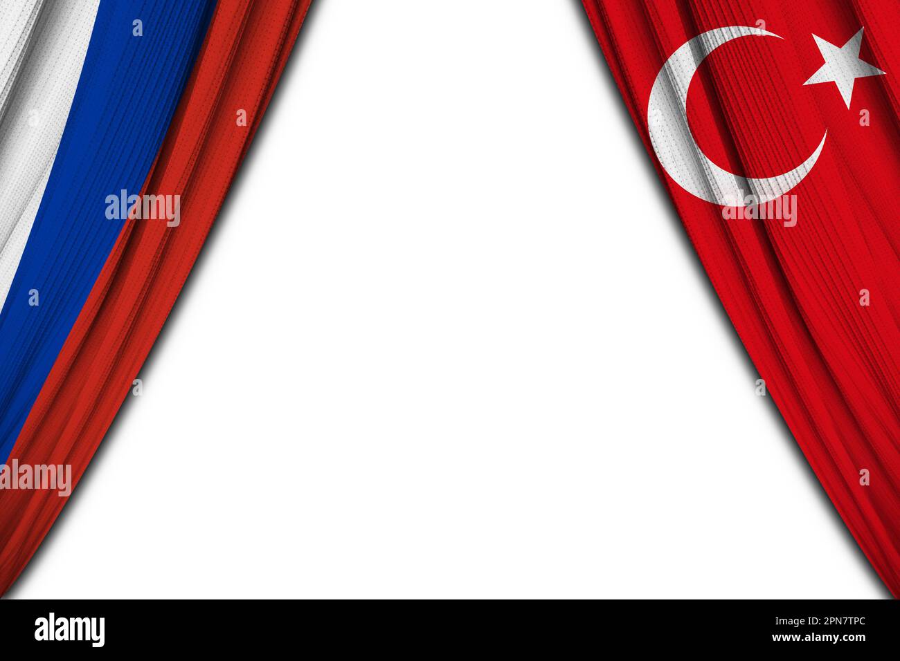 Flag of Russia and Turkey against white background. 3d illustration ...
