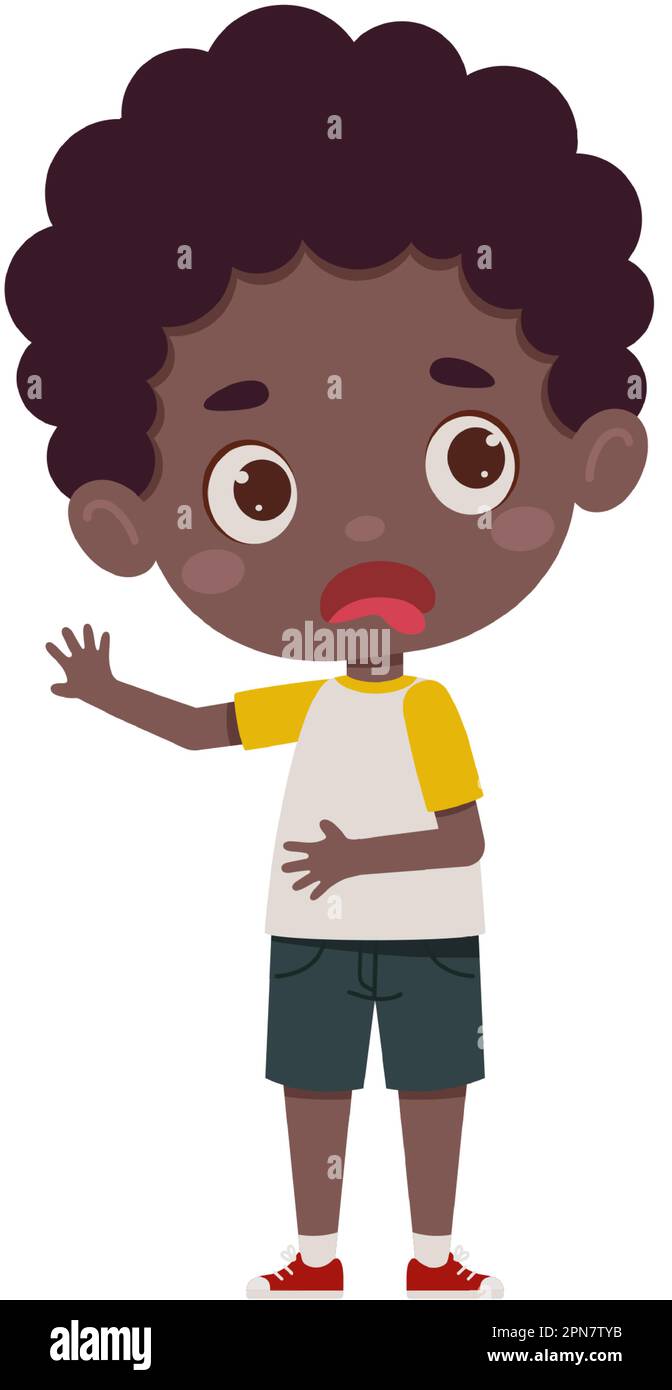 Cute little kid african boy feeling disgusted. Cartoon schoolboy ...