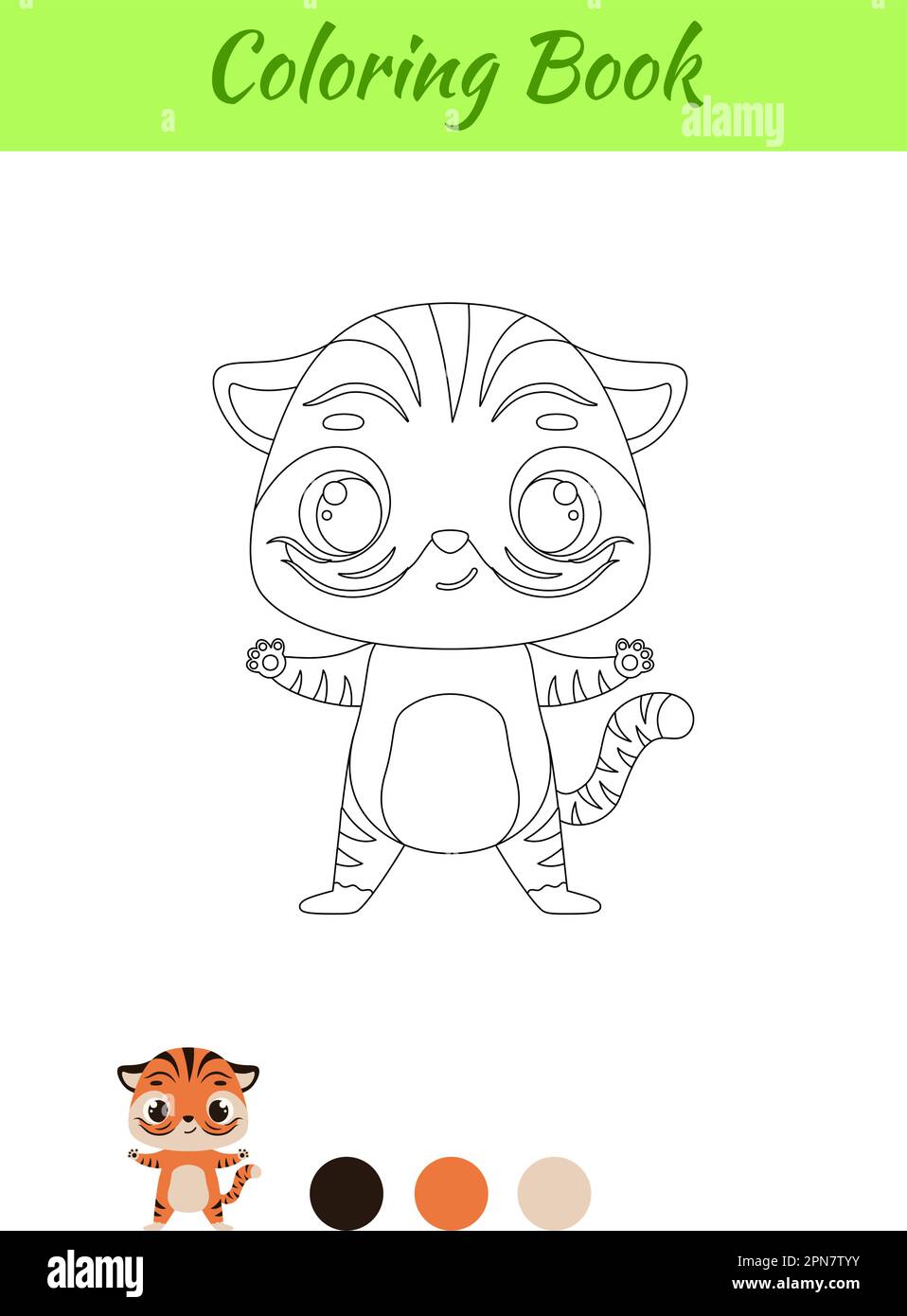 Coloring page happy tiger. Coloring book for kids. Educational activity ...