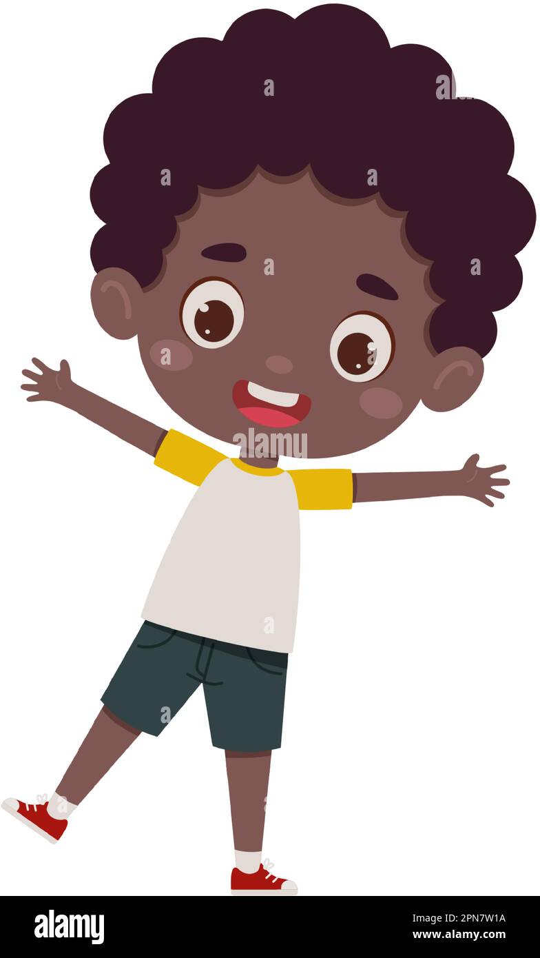 Cute cartoon little happy african boy. Little schoolboy character show ...