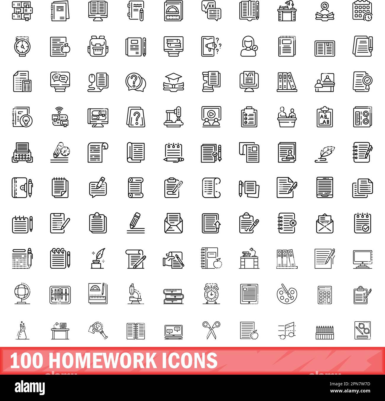 100 homework icons set. Outline illustration of 100 homework icons ...
