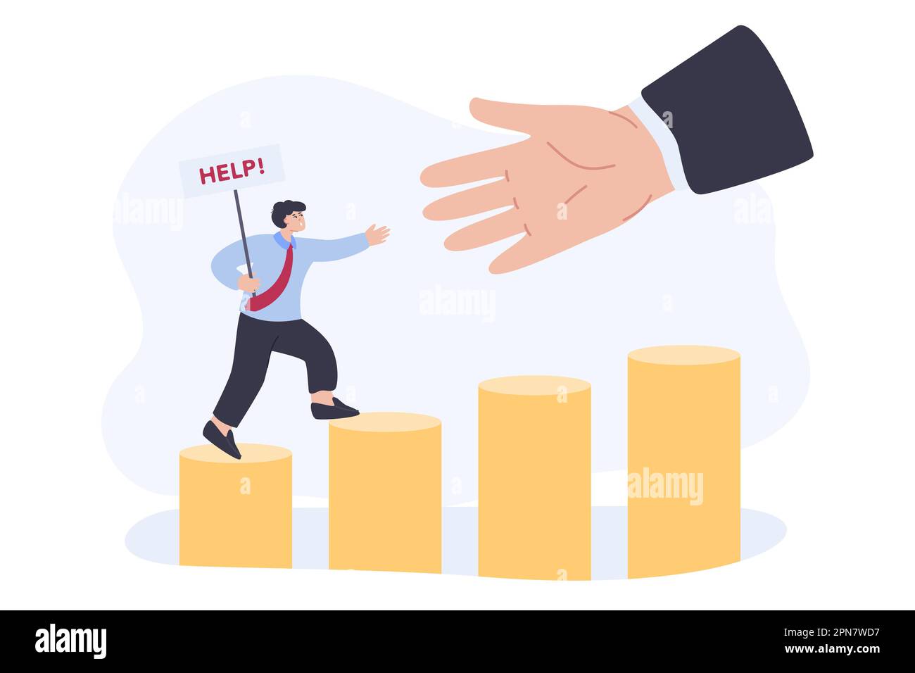 Extending helping hand to businessman flat vector illustration Stock ...