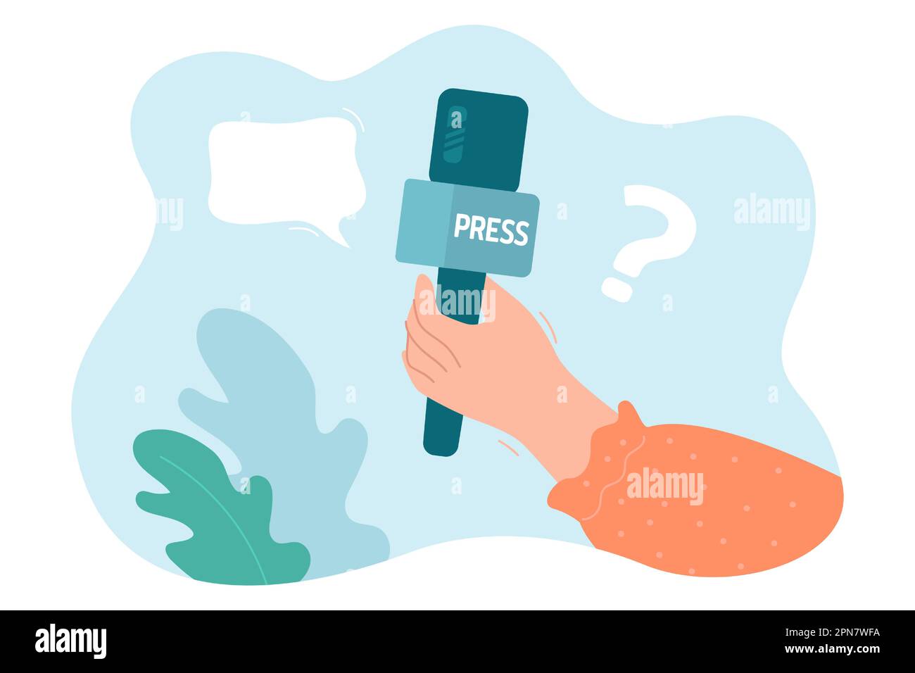 Hand holding microphone with press sign flat vector illustration Stock ...