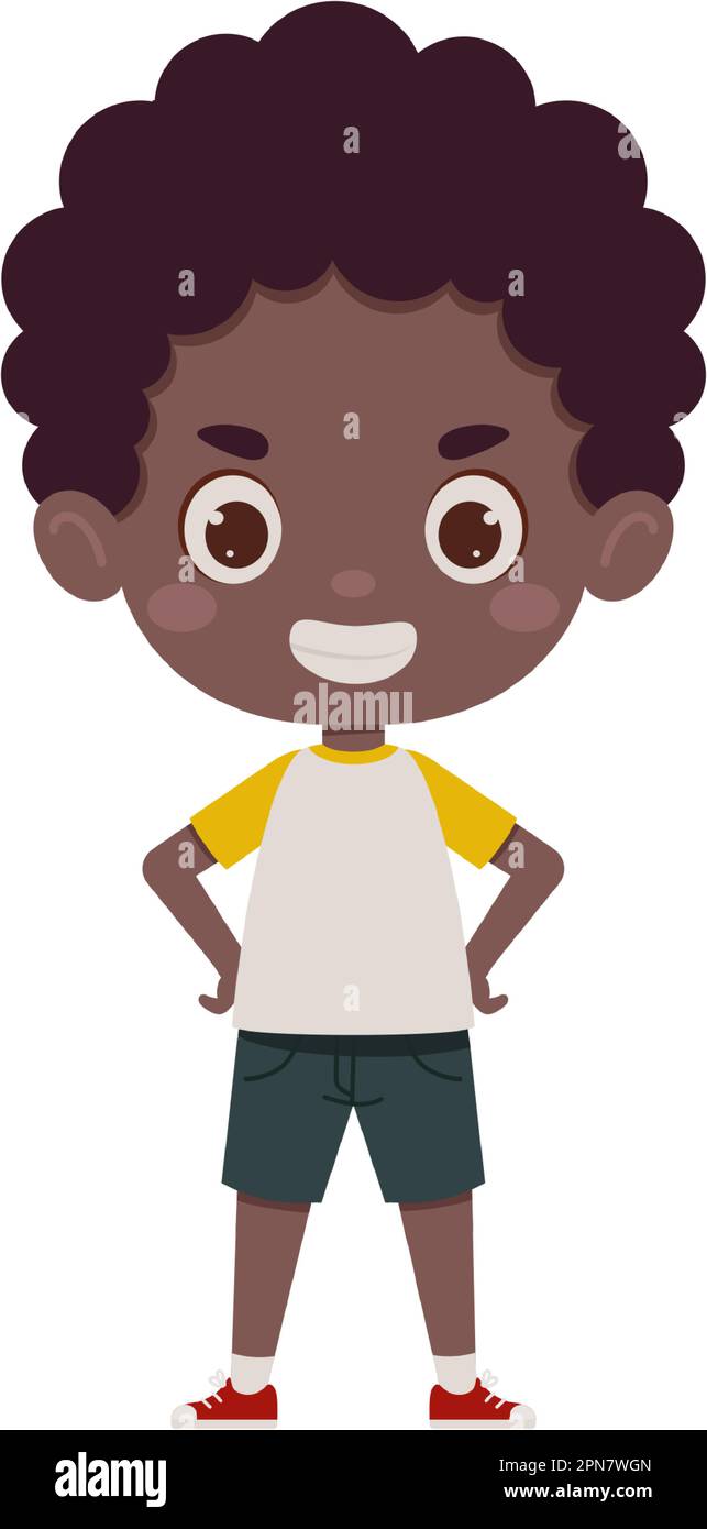 Cute little kid happy african boy smile. Cartoon schoolboy character ...