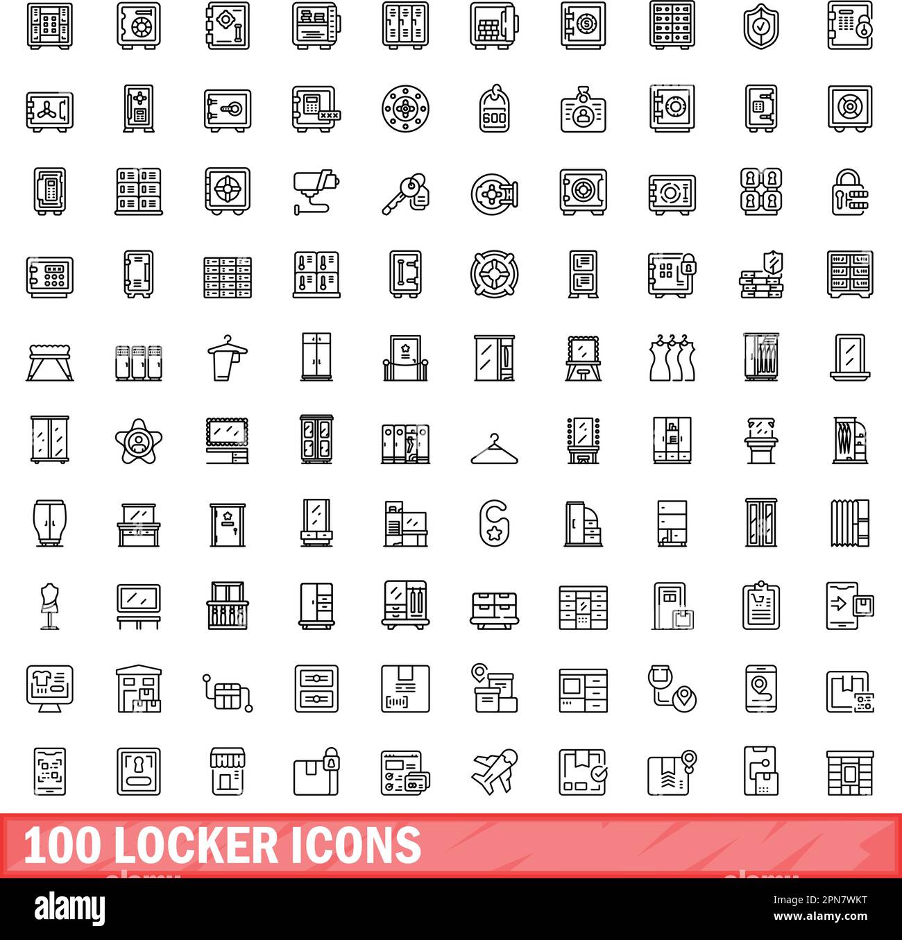 100 locker icons set. Outline illustration of 100 locker icons vector ...