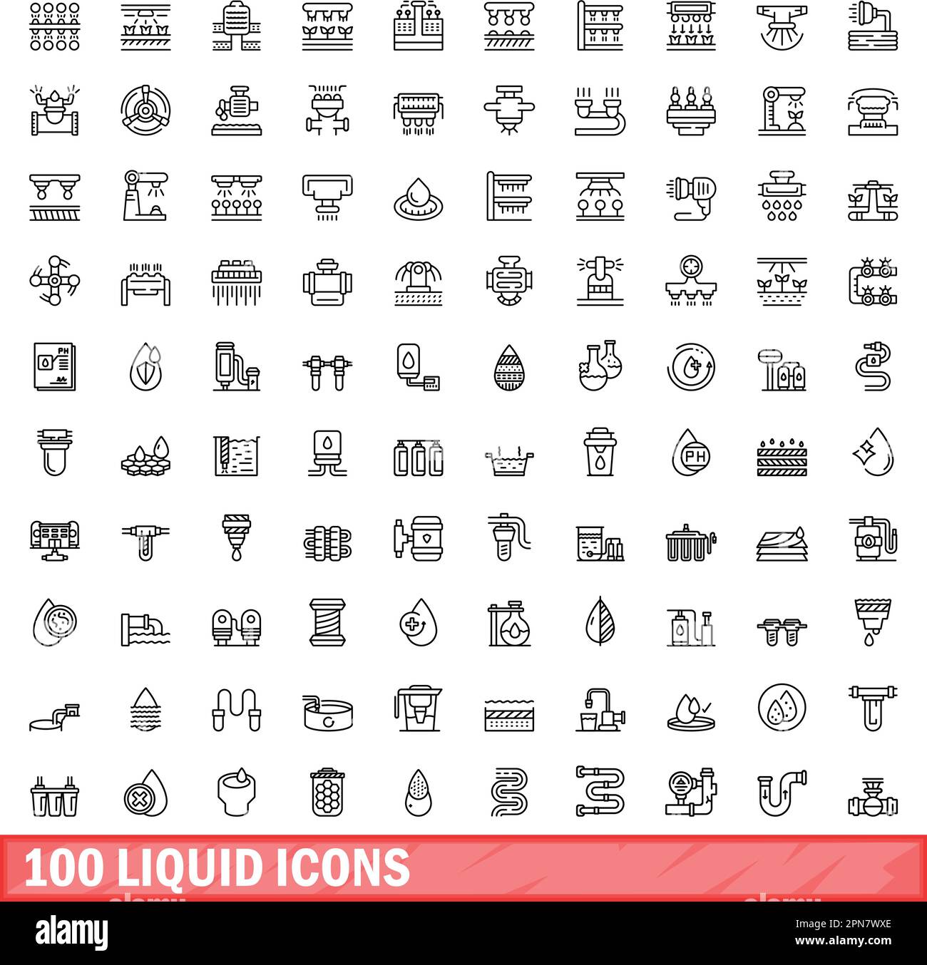 100 liquid icons set. Outline illustration of 100 liquid icons vector ...