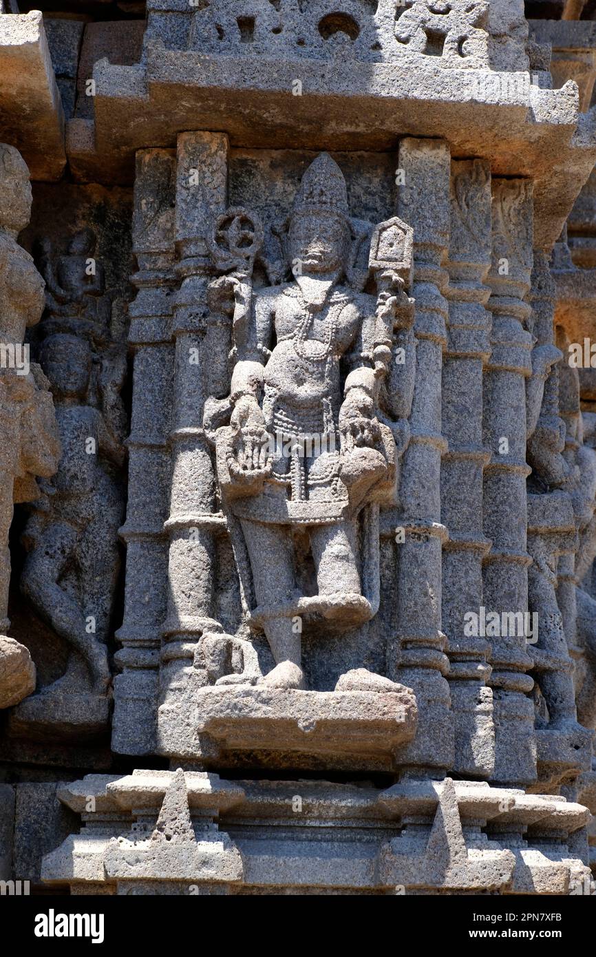 2 April 2023, Sculptures carved on the outer wall of the Laxminarayana ...