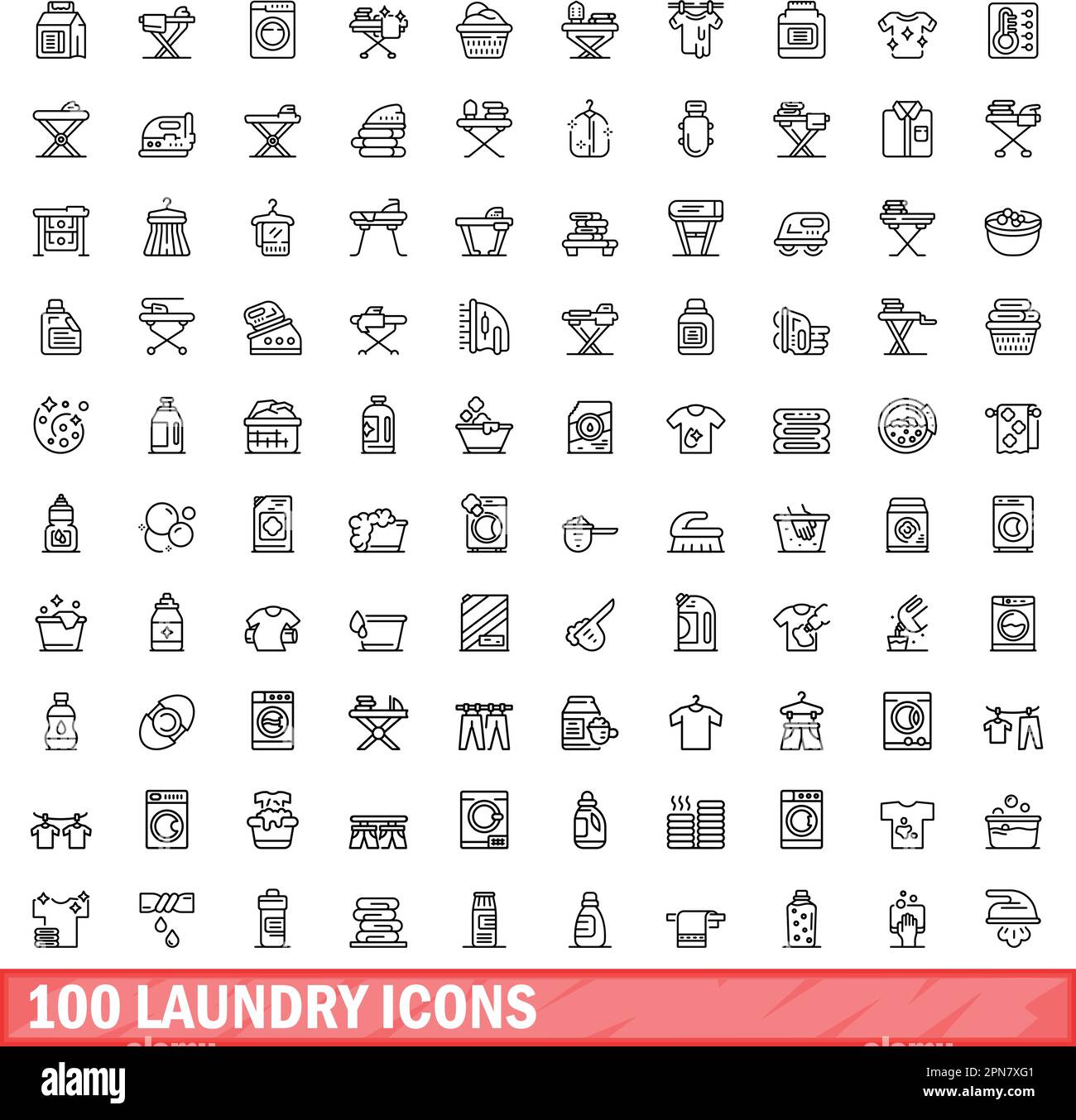 100 laundry icons set. Outline illustration of 100 laundry icons vector ...