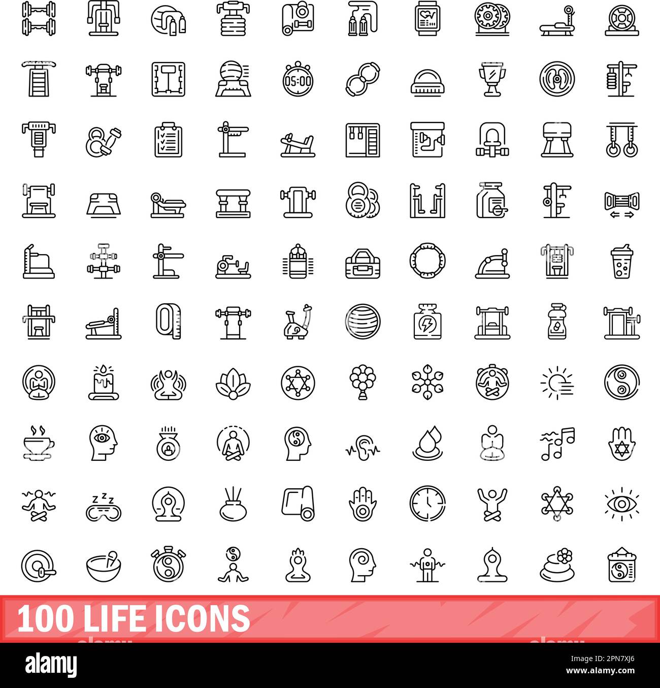 100 life icons set. Outline illustration of 100 life icons vector set ...