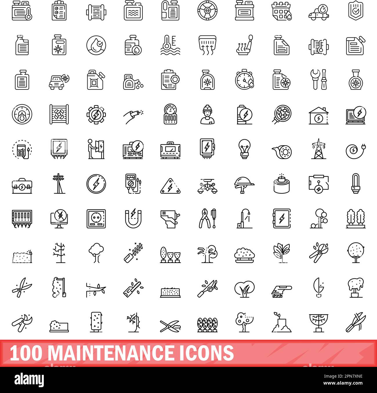 100 maintenance icons set. Outline illustration of 100 maintenance ...