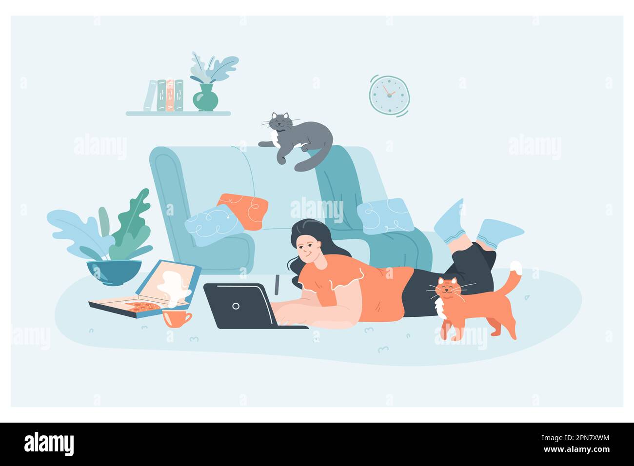 Busy girl laptop working Stock Vector Images - Alamy