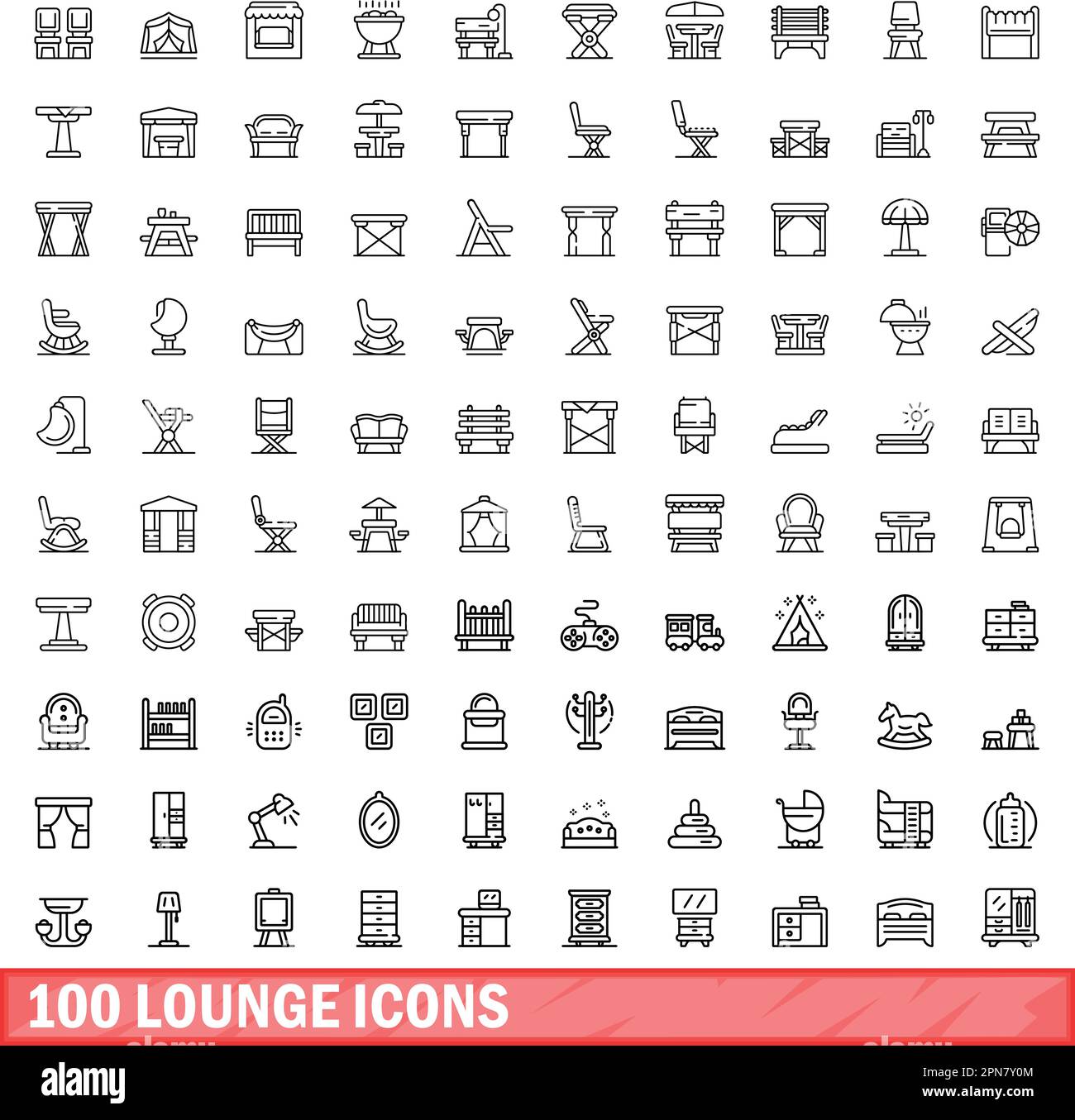 100 lounge icons set. Outline illustration of 100 lounge icons vector ...