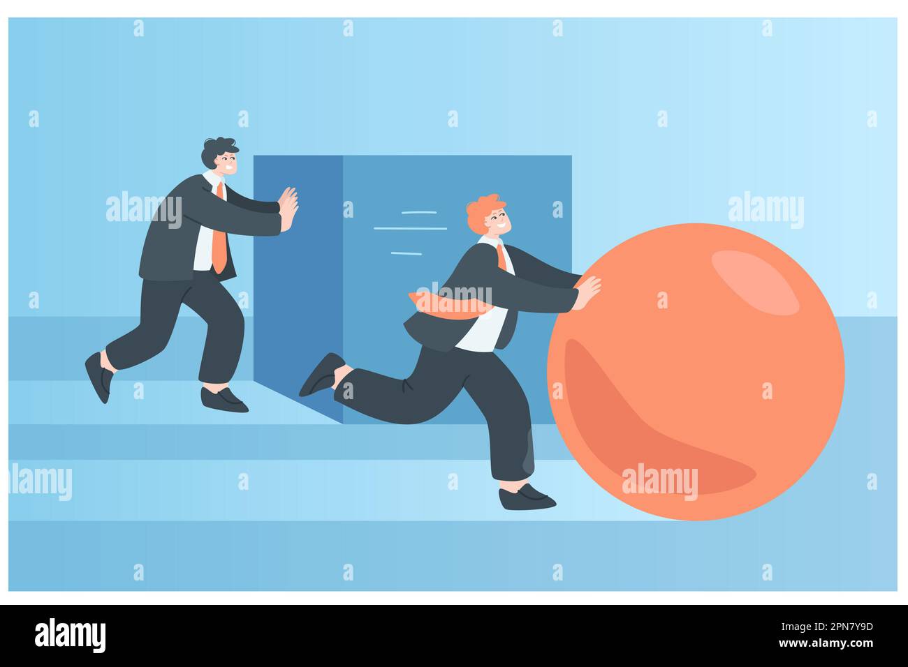 Man moving square and smarter competitor pushing ball forward Stock ...