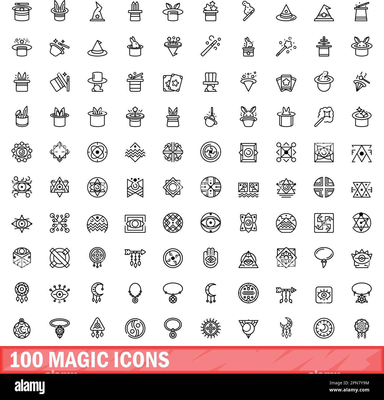 100 magic icons set. Outline illustration of 100 magic icons vector set ...
