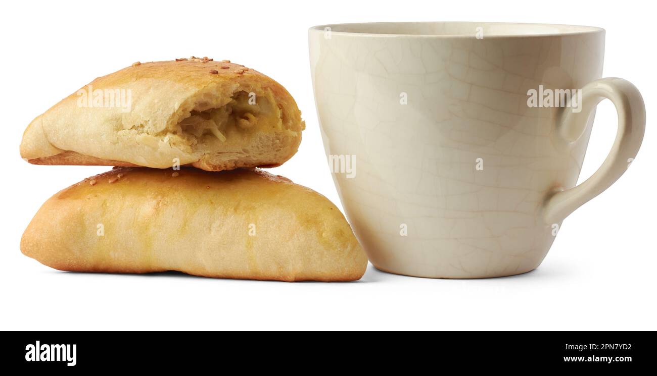 curry buns with a tea or coffee cup, type of savory bread filled with ...