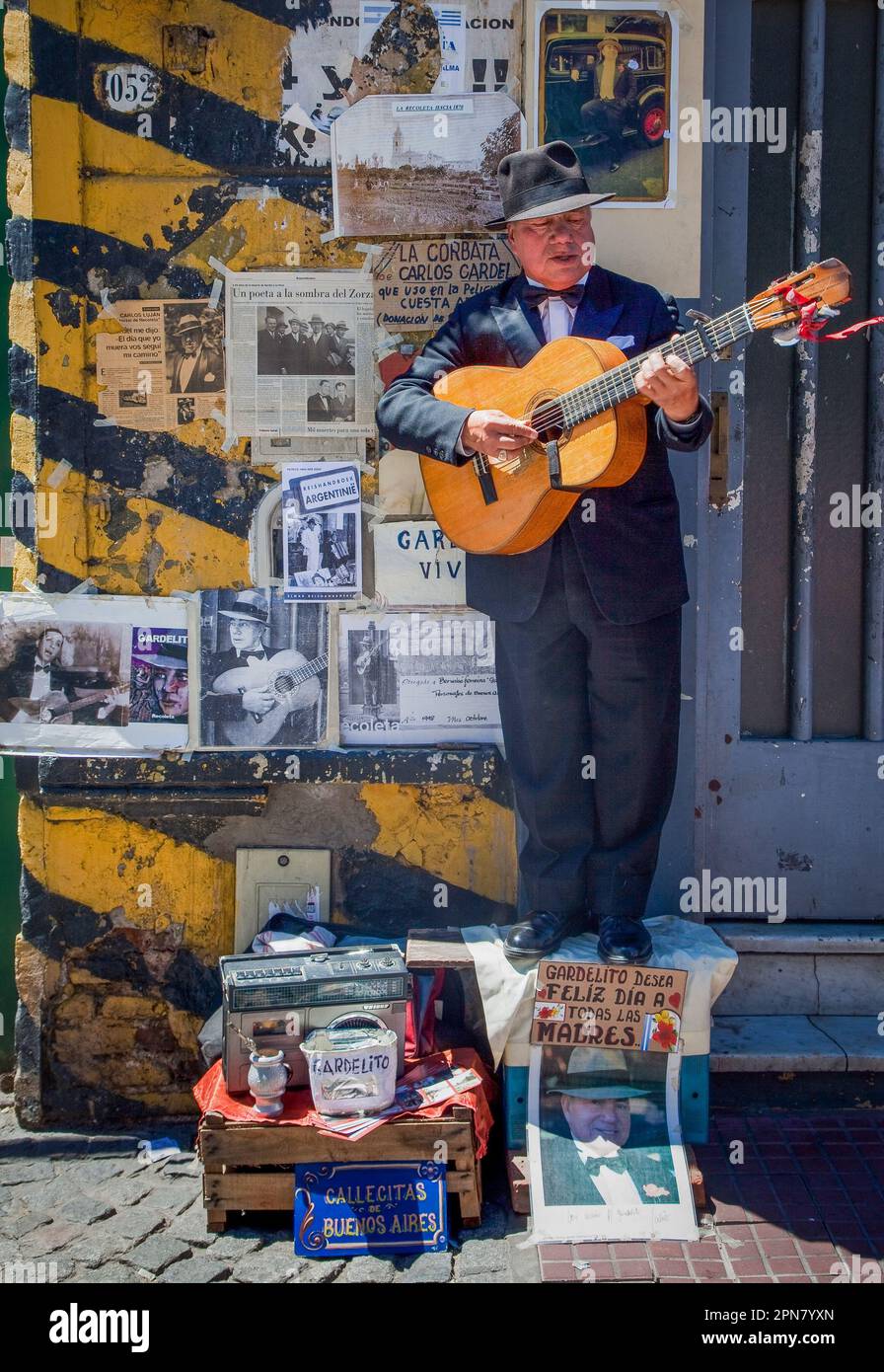 Argentina, Buenos Aires,SanTelmo quarter. Street musicion playing ...