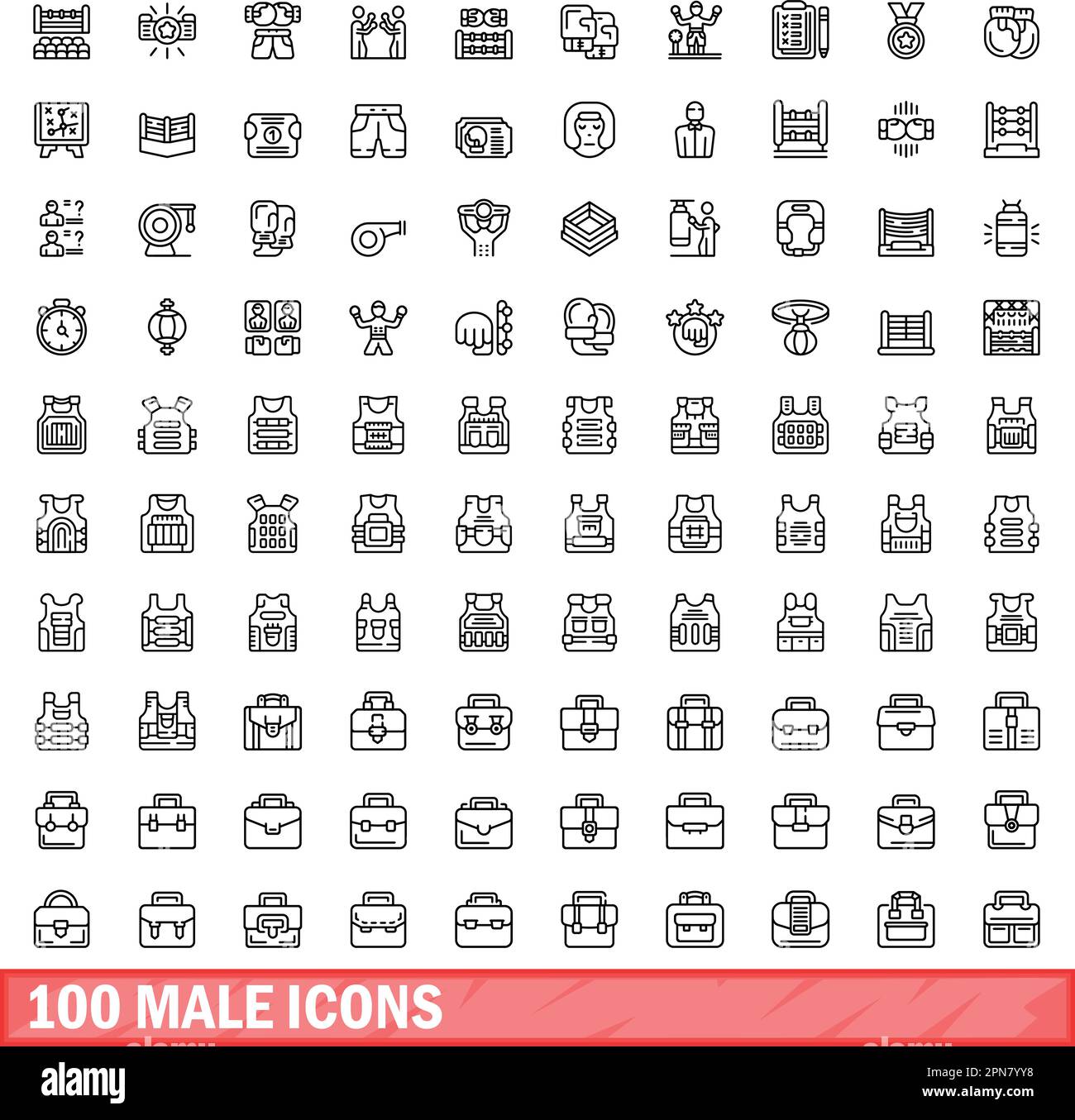 100 male icons set. Outline illustration of 100 male icons vector set ...