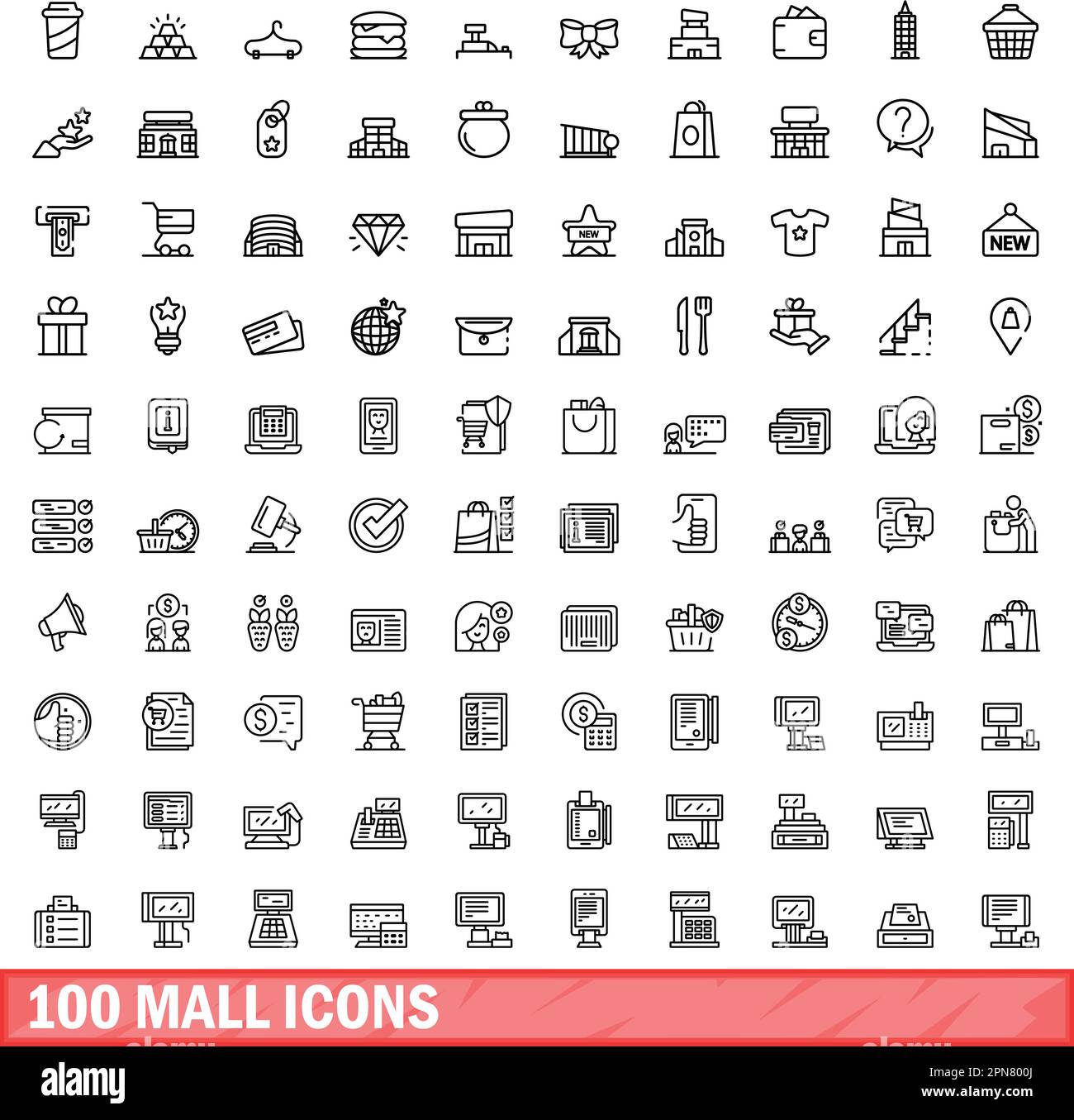 100 mall icons set. Outline illustration of 100 mall icons vector set ...