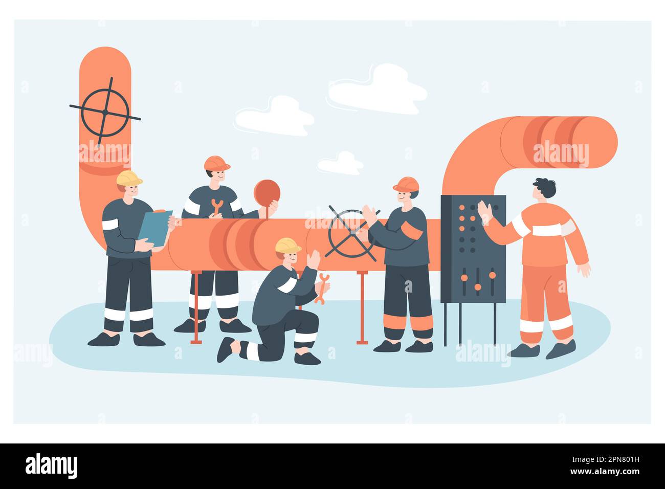 Control, inspection of oil and gas pipeline by team of workers Stock ...