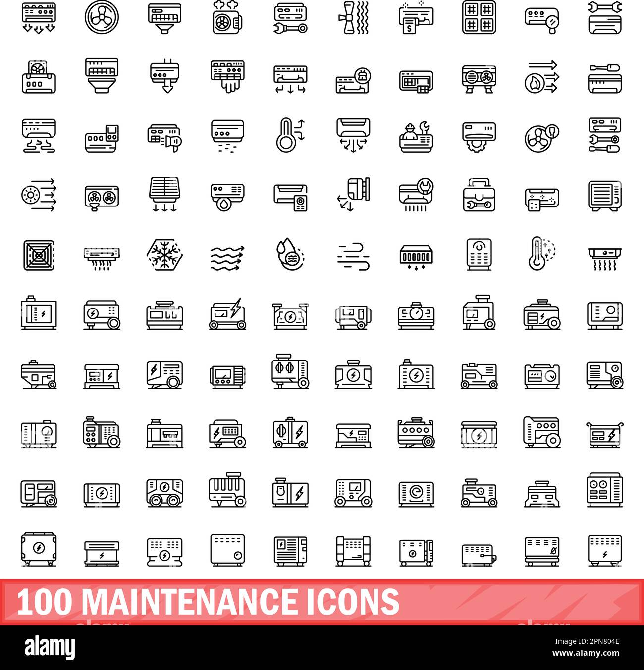 100 maintenance icons set. Outline illustration of 100 maintenance ...